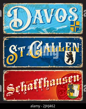Saint Gallen Swiss sticker, Switzerland canton, vector luggage tag ...