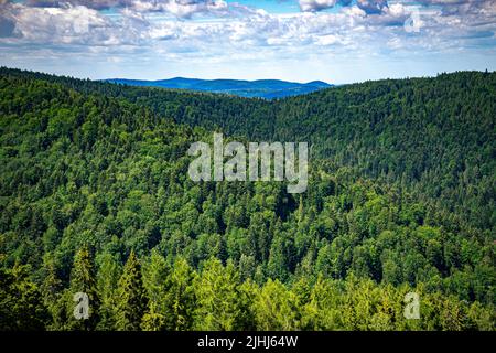 Low Beskids mountain range. Blue cloudy sky over the mountains Stock ...