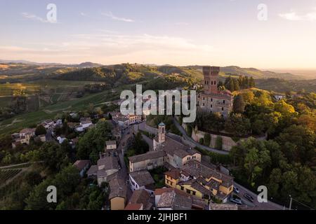 Aerial view of Cigognola Castle - vineyards and countryside in ...
