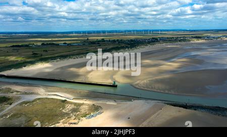 Aerial views over Rye Harbor, East Sussex, including the Estuary of the ...