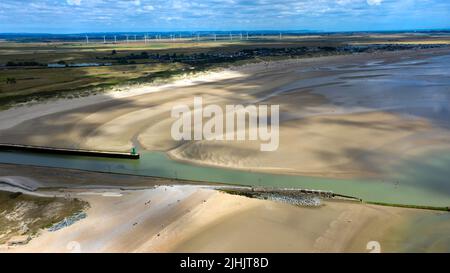 Aerial views over Rye Harbor, East Sussex, including the estuary of the ...