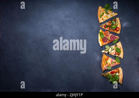 Various taste type pizza pieces with different traditional filling ...