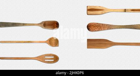 Topview of Set Cooking Wooden Utensils on Blue Table Background Stock ...