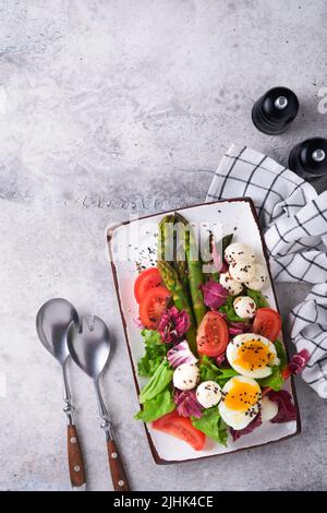 sparagus, tomato, lettuce, mozzarella, black sesame, flax, oil olive ...