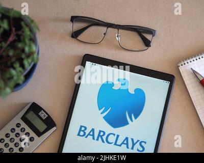 In this photo illustration, Barclays plc logo seen displayed on a ...