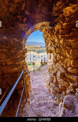 Arbel, Israel - July 16, 2022: View or rocks, cliffs, footpath ...