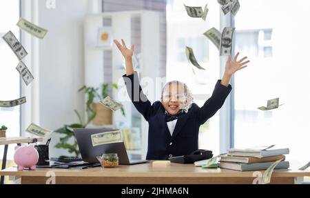 Young girl throwing money Stock Photo - Alamy