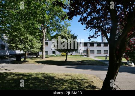 the codebreakers huts at Bletchley Park on a summers morning with a ...