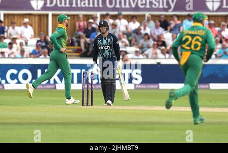 South Africa celebrate the wicket of Jason Roy of England during the ...