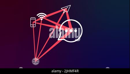 Image of smartphone and connections with tech icons on navy background ...