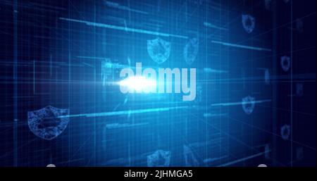 Image of glowing orange security shield over blue processor socket ...