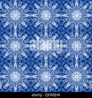 Indigo blue snow flake patchwork pattern background. Frosty painterly ...
