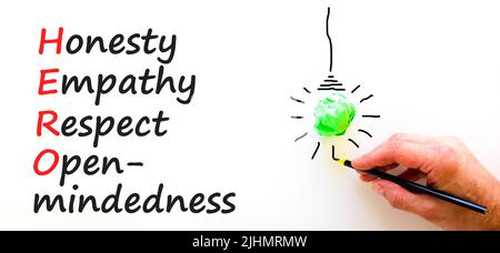 HERO honesty empathy respect open-mindedness symbol. Concept words HERO ...