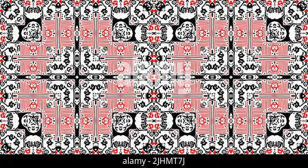 Red black seamless arabesque bandana border pattern. Modern masculine ...