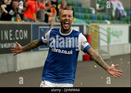 Linfield’s Kirk Millar celebrates after scoring during the UEFA ...