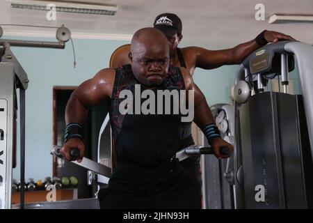 Dar Es Salaam, Tanzania. 18th Sep, 2021. Bodybuilders show their ...