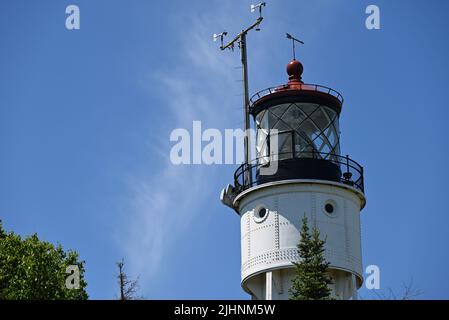 The signal beacon of Devils Island lighthouse in the Apostle Islands ...