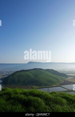 Mt. Daikanbou and Rice Paddy in Caldera of Aso, Kumamoto Prefecture ...