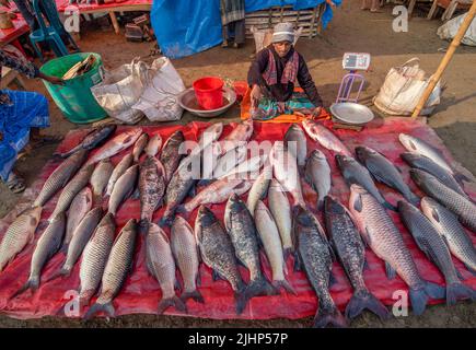 Aerial view of a traditional village fair in Bogra, Bangladesh. It's ...