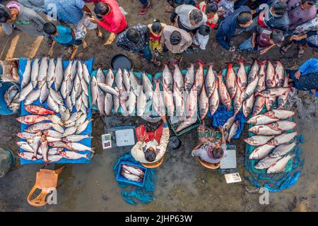 Aerial view of a traditional village fair in Bogra, Bangladesh. It's ...