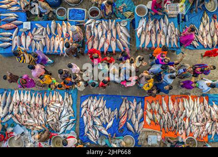 Aerial view of a traditional village fair in Bogra, Bangladesh. It's ...