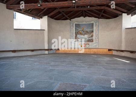 Italy, Lombardy, Valtellina, Bormio, Piazza Cavour Square, Torre Civica ...