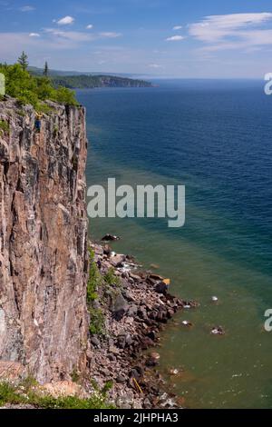 Palisade Head, the Lake Superior shore are seen just before sunset ...