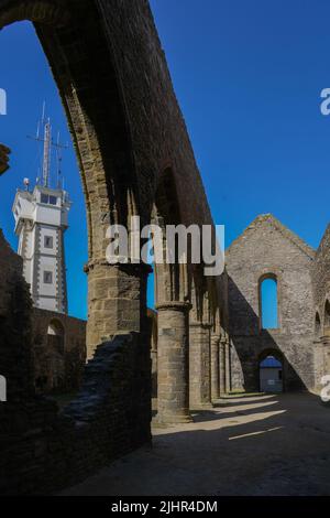 Semaphore, ruins of the Saint-Mathieu abbey and lighthouse on the ...