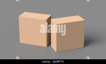 Two cardboard boxes mock up. Square gift boxes on gray background ...