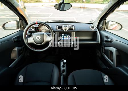 The interior of a Smart fortwo car, front part Stock Photo - Alamy