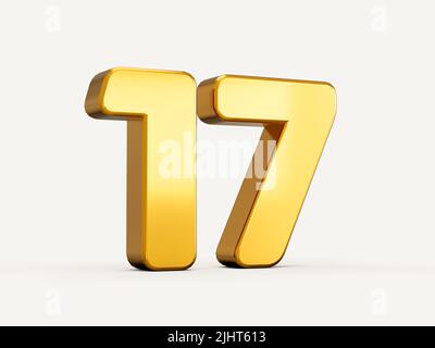 Golden number seventeen on white background with drop shadow and alpha ...