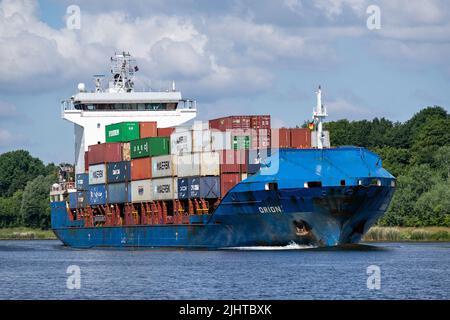 container ship ORION in the Kiel Canal Stock Photo - Alamy