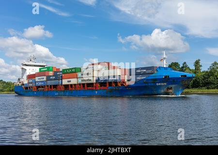 container ship ORION in the Kiel Canal Stock Photo - Alamy
