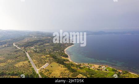 Visit majestic beaches in Greece. Aerial view of the idyllic seascape ...