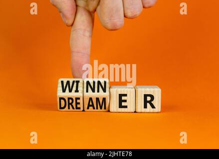 Winner or dreamer symbol. Concept words Winner or dreamer on wooden ...