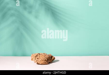 Abstract modern podium with marble stones, blue menthol empty ...