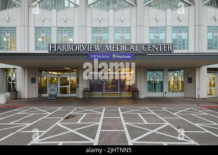 Seattle - July 17, 2022; Sign for Harborview Medical Center trauma one ...
