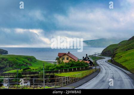 A bus driver's view through the windscreen driving the Faroe Islands ...