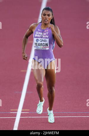 Great Britain's Nicole Yeargin during the Women’s 4x400m Heats on day ...