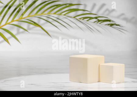 scene with two podiums on gray background and shadows Stock Photo - Alamy