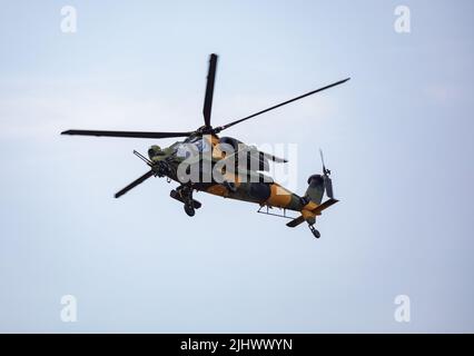 TAI/AgustaWestland T129 ATAK displays overhead at Farnborough ...