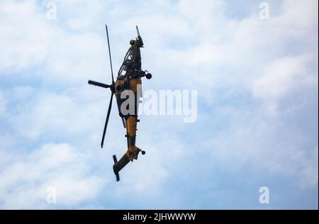TAI/AgustaWestland T129 ATAK displays overhead at Farnborough ...