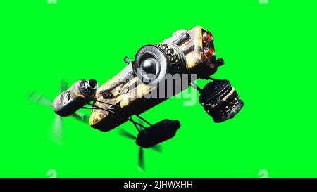 Futuristic cyberpunk flying car with girl. Green screen isolate. 3d ...