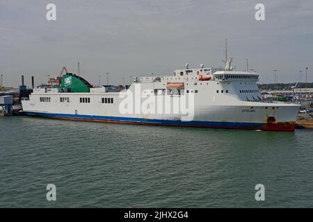 Irish Ferries vessel MS Epsilon loading in Dublin Port, Ireland, July ...