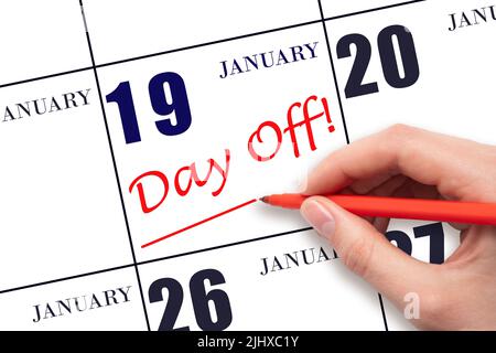 January 19th. Day 19 of january month, calendar on yellow background ...