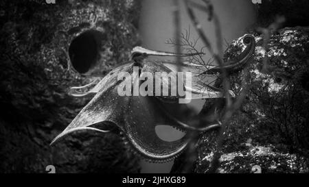 A grayscale of an octopus underwater Stock Photo - Alamy