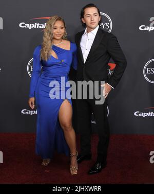 (L-R) Chloe Kim and Evan Berle arrives at the 2022 ESPYs held at the ...