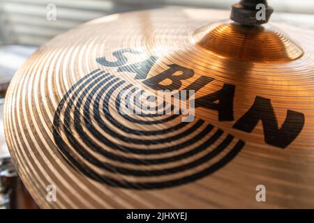 Close up of a bronze musical cymbal. Concept of metal processing Stock ...