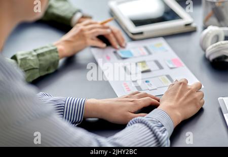 business team with gadgets working at office table Stock Photo - Alamy