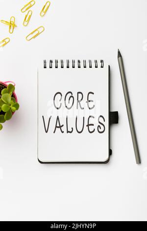 Handwriting text Core Values, Internet Concept principles which guide ...